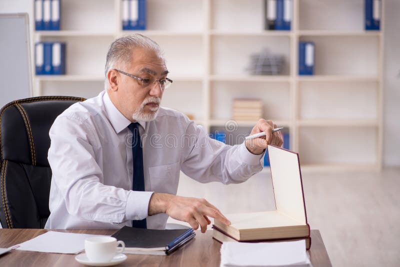 Old Male Employee Working in the Office Stock Image - Image of ...