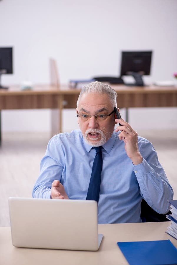 Old Male Employee Working in the Office Stock Image - Image of calling ...
