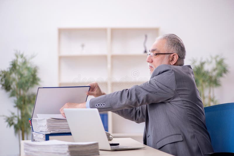 Old Male Employee Working in the Office Stock Image - Image of busy ...