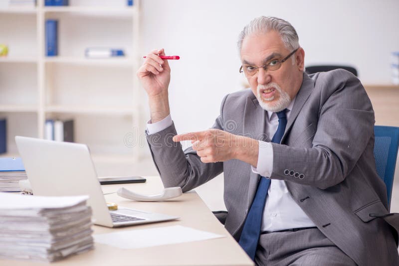 Old Male Employee Working in the Office Stock Image - Image of employee ...