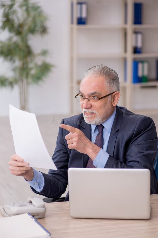 Old Male Employee Working in the Office Stock Image - Image of workload ...