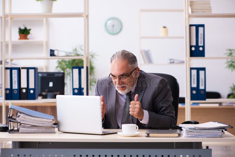 Old Male Employee Working in the Office Stock Photo - Image of computer ...