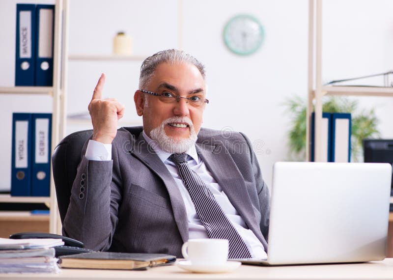 Old Male Employee Working in the Office Stock Image - Image of manager ...