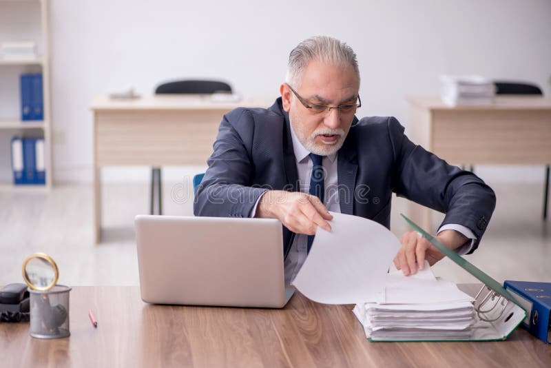 Old Male Employee Working in the Office Stock Image - Image of employee ...