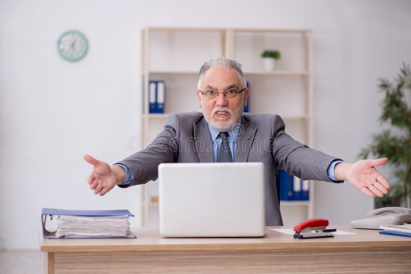 Old Male Employee Working in the Office Stock Photo - Image of employee ...