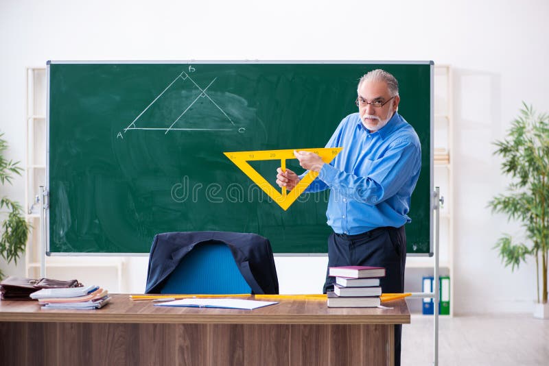 Old Male Geometry Teacher Holding Triangle Stock Image - Image of learn ...