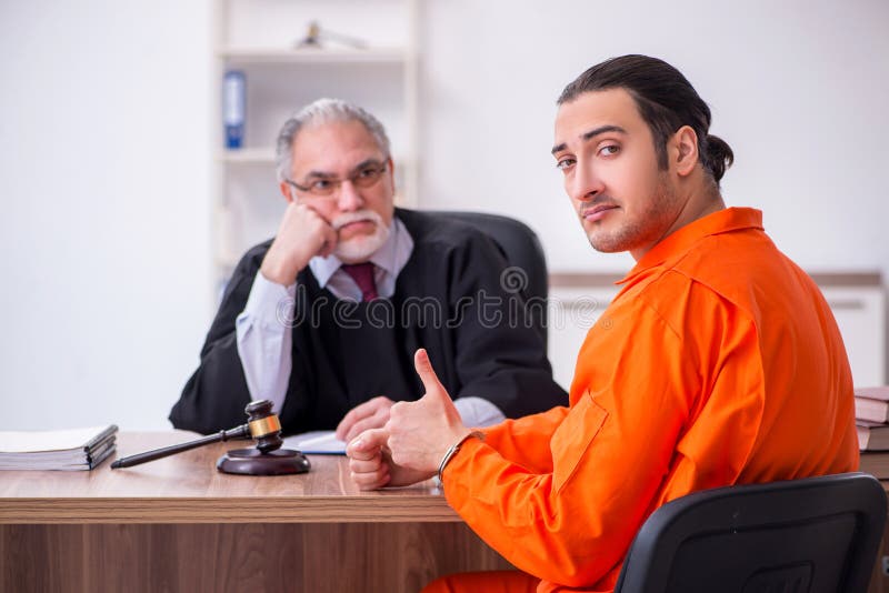 Old Male Judge Meeting with Young Captive in Courthouse Stock Image ...