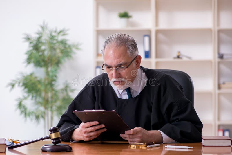 Old Male Judge Working in Courthouse Stock Image - Image of criminal ...