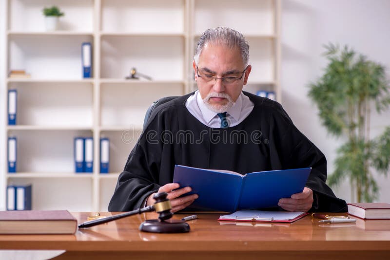 Old Male Judge Working in Courthouse Stock Image - Image of decision ...