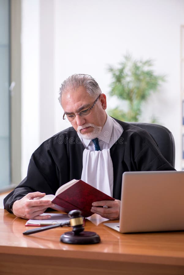 Old Male Judge Meeting with Young Captive in Courthouse Stock Image ...