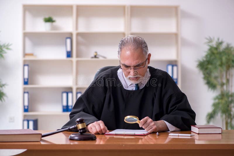 Old Male Judge Working in Courthouse Stock Photo - Image of case ...
