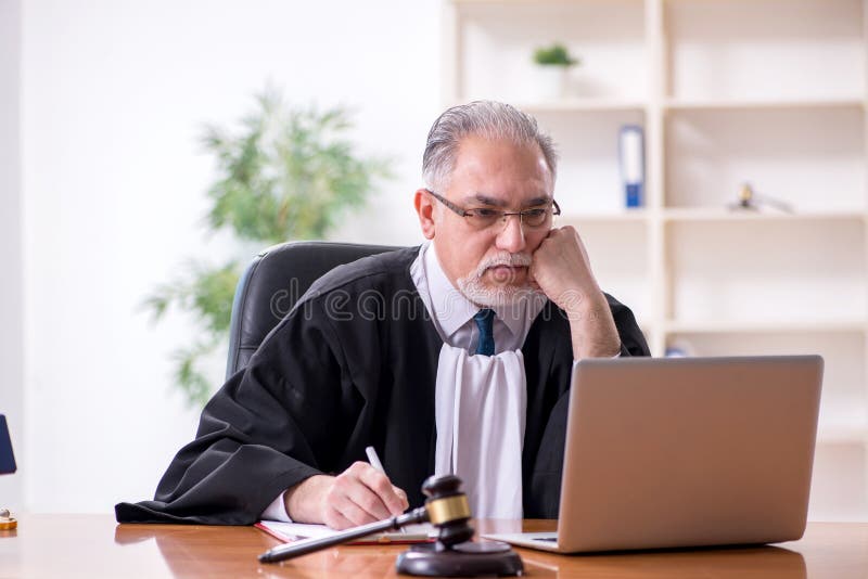 Old Male Judge Working in Courthouse Stock Photo - Image of criminal ...