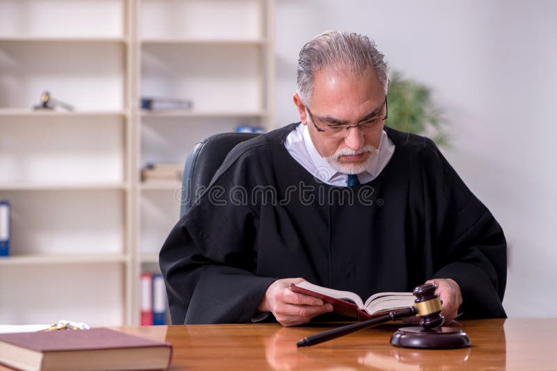Old Male Judge Working in Courthouse Stock Image - Image of hammer ...