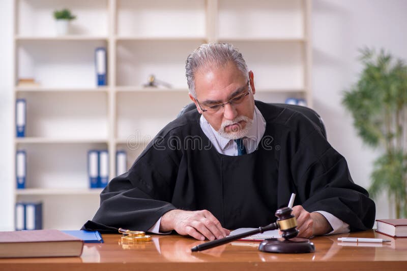 Old Male Judge Working in Courthouse Stock Image - Image of justice ...