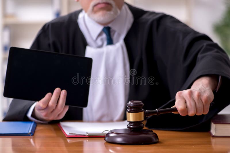 Old Male Judge Working in Courthouse Stock Image - Image of juridical ...