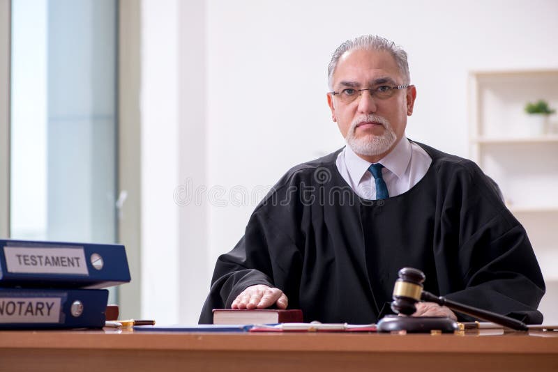 Old Male Judge Working in Courthouse Stock Image - Image of enforcement ...