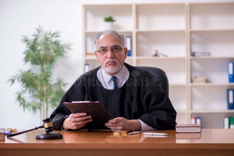 Old Male Judge Working in Courthouse Stock Photo - Image of criminal ...
