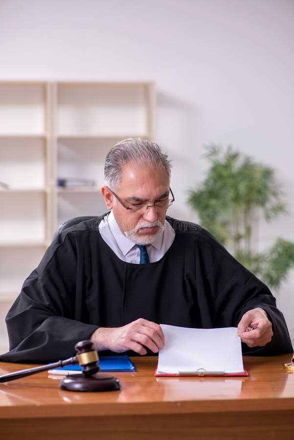 Old Male Judge Working in Courthouse Stock Image - Image of judgment ...