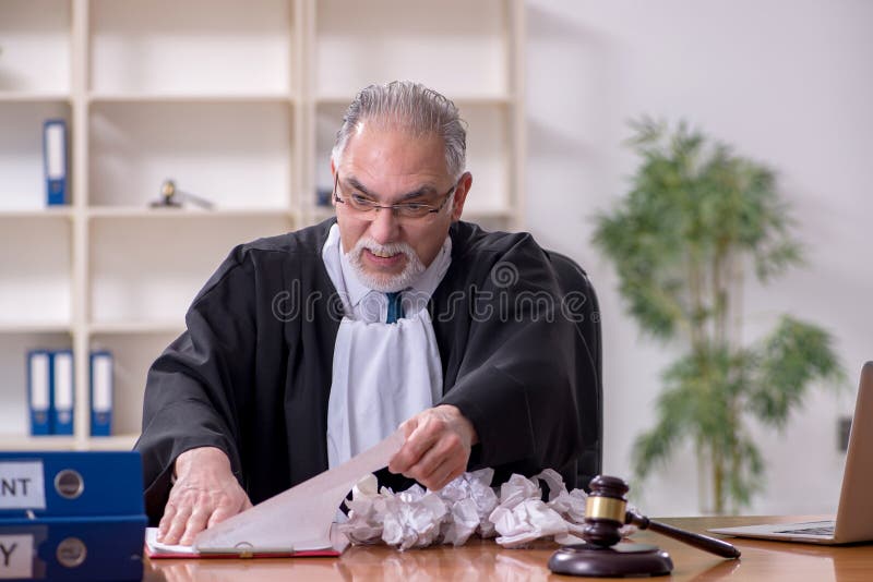 Old Male Judge Working in Courthouse Stock Photo - Image of case ...