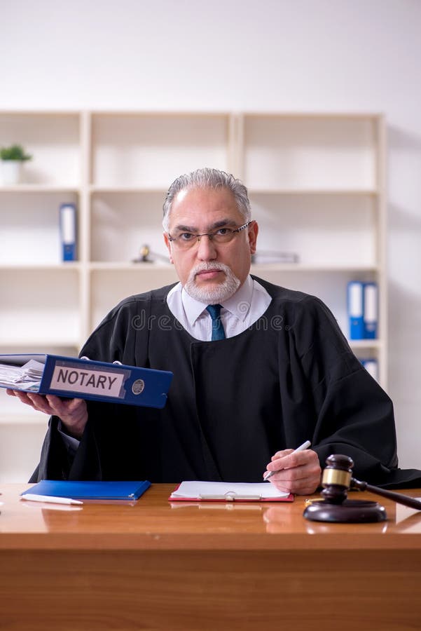 Old Male Judge Working in Courthouse Stock Image - Image of documents ...