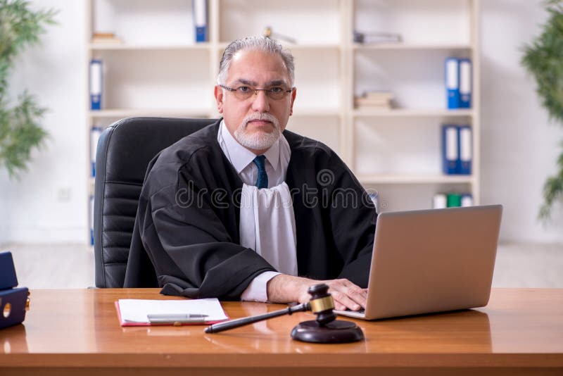 Old Male Judge Working in Courthouse Stock Photo - Image of case ...