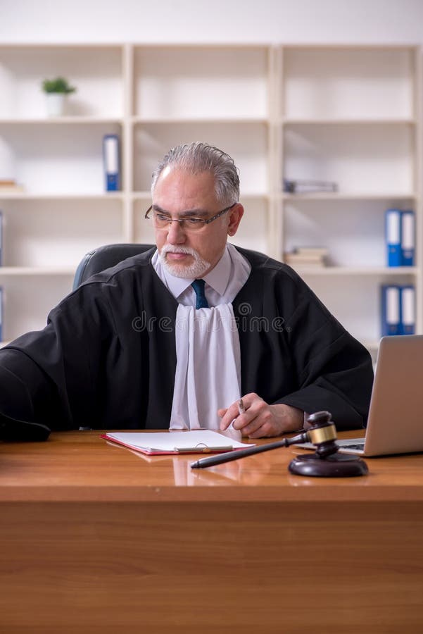Old Male Judge Working in Courthouse Stock Image - Image of criminal ...