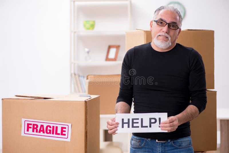 Old Male Professional Mover Doing Home Relocation Stock Photo - Image ...