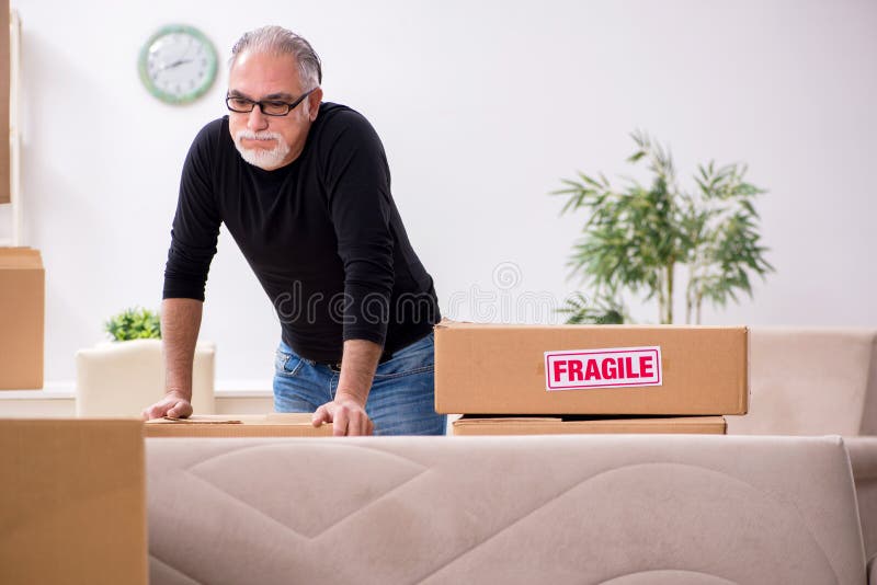 Old Male Professional Mover Doing Home Relocation Stock Image - Image ...