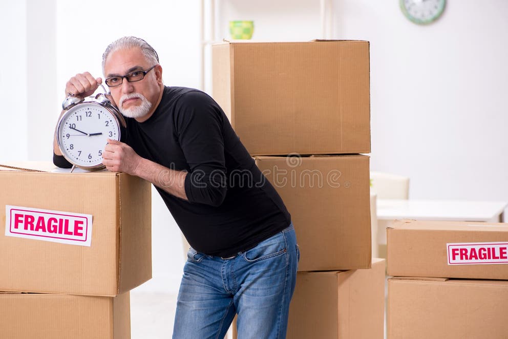 Old Male Professional Mover Doing Home Relocation Stock Photo - Image ...