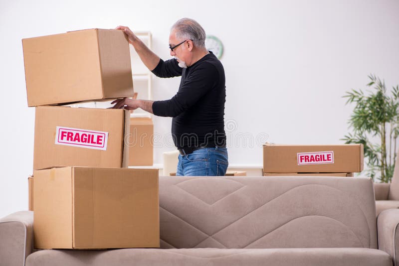 Old Male Professional Mover Doing Home Relocation Stock Image - Image ...
