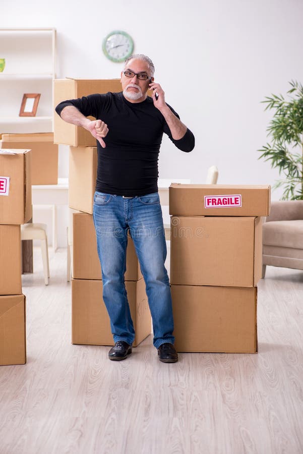 Old Male Professional Mover Doing Home Relocation Stock Photo - Image ...
