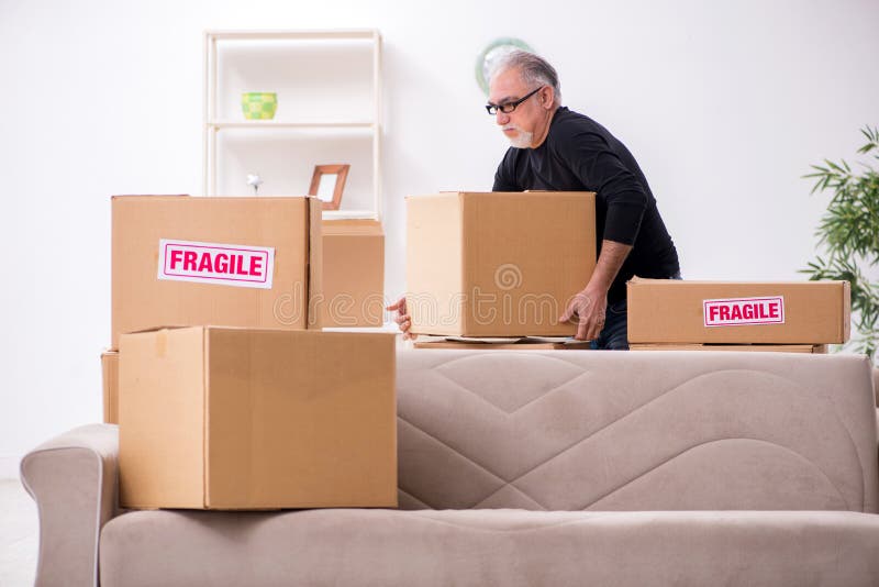 Old Male Professional Mover Doing Home Relocation Stock Photo - Image ...