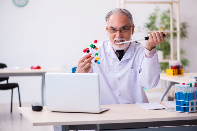 Old Male Scientist Studying Molecular Model Stock Image - Image of ...