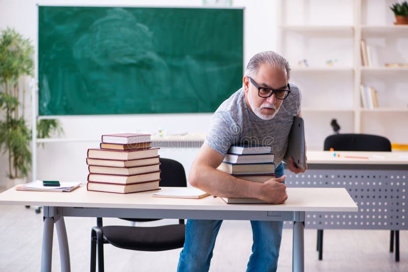 Old Male Student Preparing for Exams in the Classroom Stock Photo ...