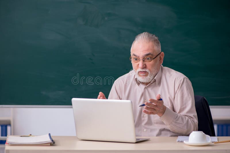 Old Male Teacher in Front of Blackboard Stock Image - Image of social ...