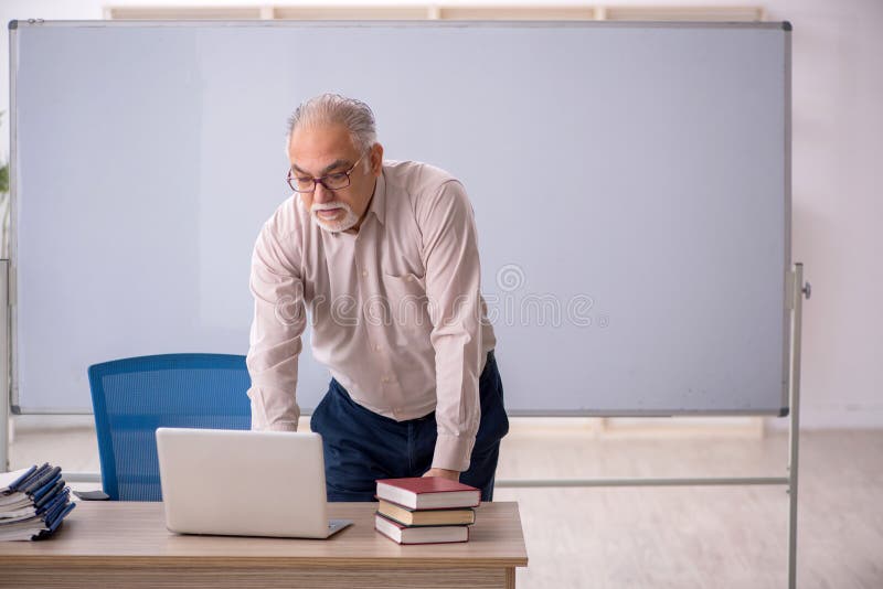 Old Male Teacher in Front of Whiteboard Stock Image - Image of academic ...