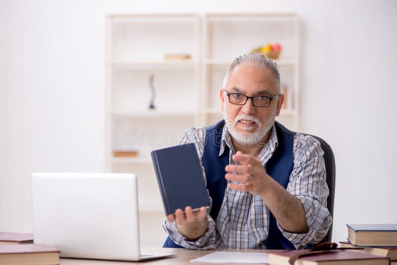 Old Male Writer Sitting at Workplace Stock Photo - Image of literature ...