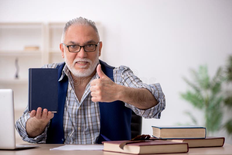 Old Male Writer Sitting at Workplace Stock Image - Image of journalist ...