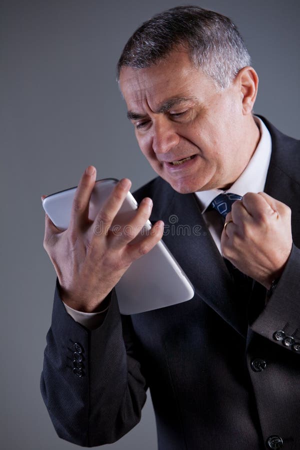 An Old Man Angry with a Tablet Stock Image - Image of maker, people ...