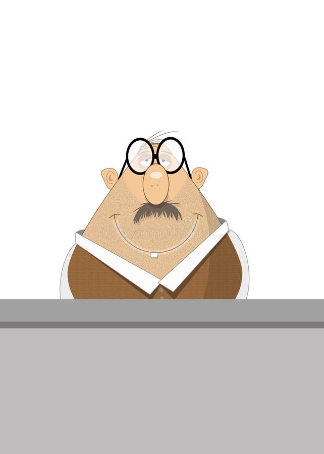 Old man behind a counter stock illustration. Illustration of coat ...