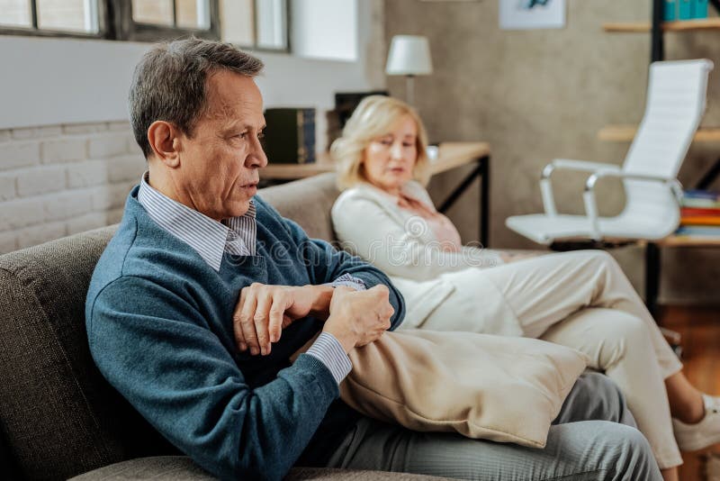 Old Man Being Nervous while Discussing Problems in Relationships Stock ...