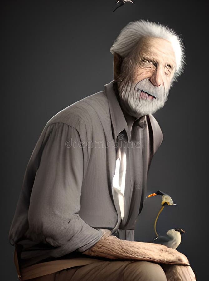 Old Man with Bird - Colorful Digitally Painted Artwork Stock ...