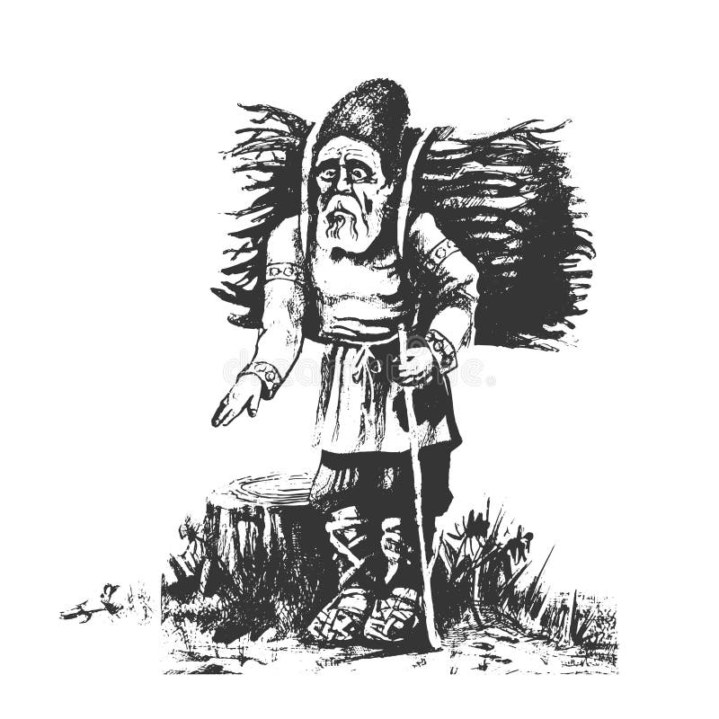 An Old Man with a Bundle of Kindling. Hand Sketch Stock Vector ...