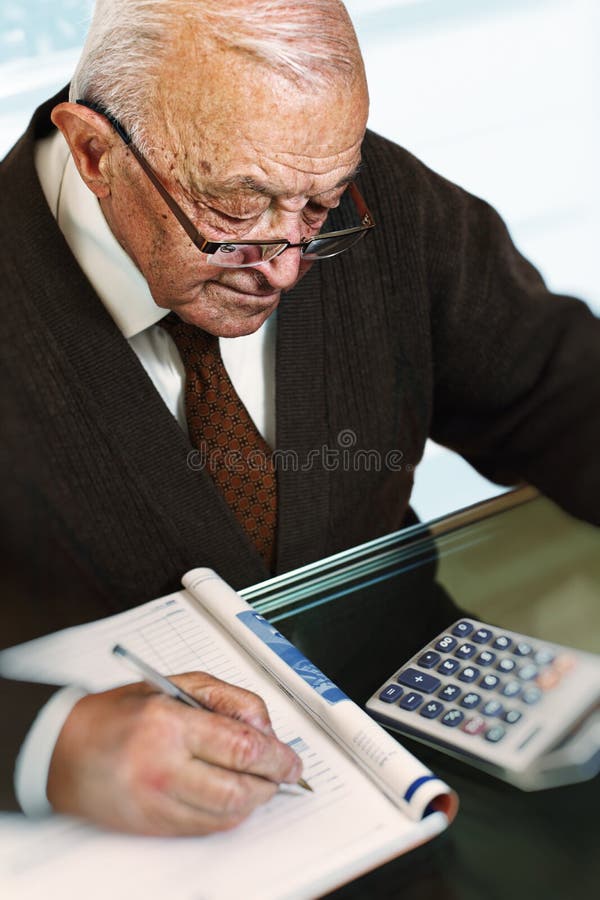 Old Man Calculate His Expenses Stock Photo - Image of people, home ...