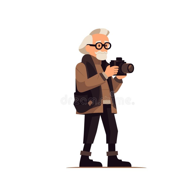 Old Man with Camera Vector Flat Minimalistic Isolated Illustration ...