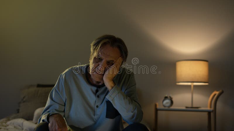 Old Man Can`t Sleep Till Late Stock Image - Image of frustration ...