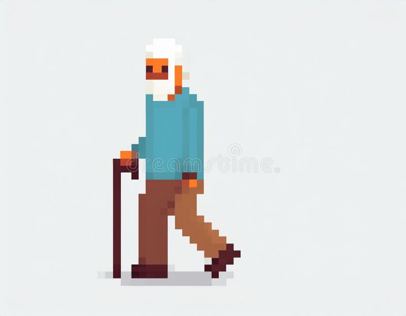 Old Man with a Cane Walking Forward Pixel Art Style Stock Illustration ...