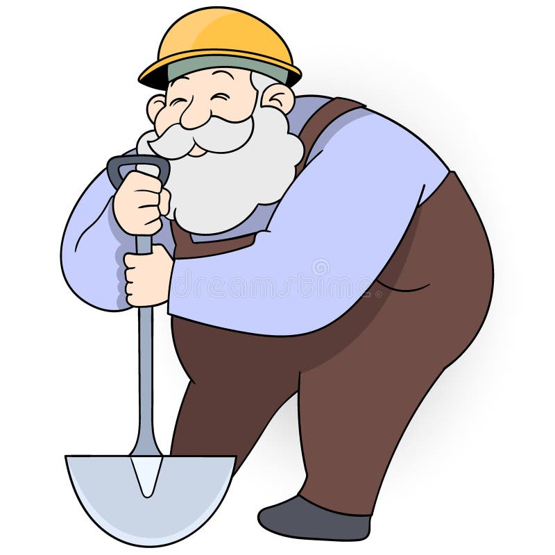 An Old Man Carrying a Shovel is Digging a Mine Stock Vector ...