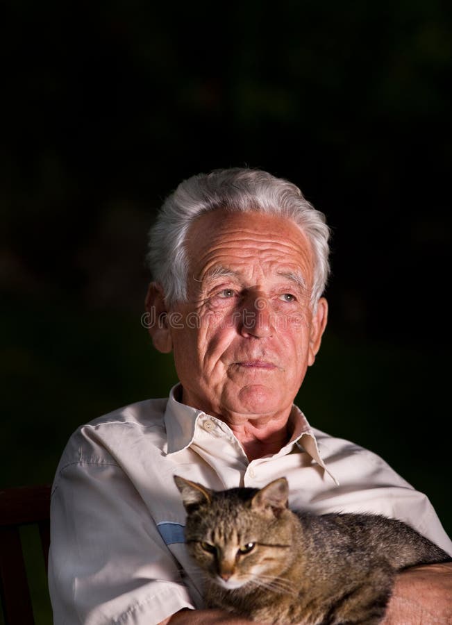 Old man with cat stock photo. Image of grandfather, grandparent - 41200696