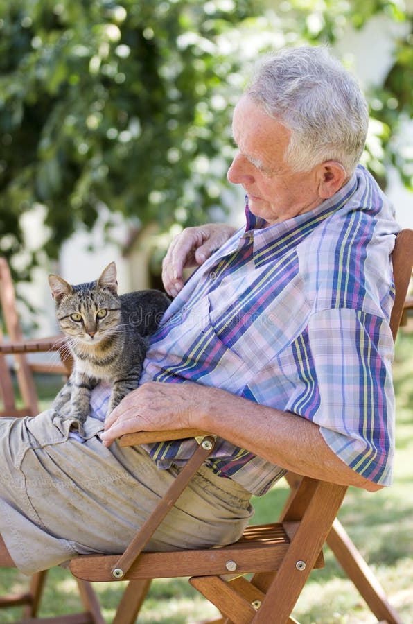Old man with cat stock photo. Image of aged, human, face - 32494566